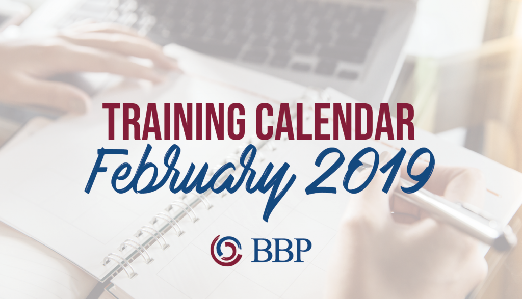 Register today! Training calendar for February 2019. - BBP